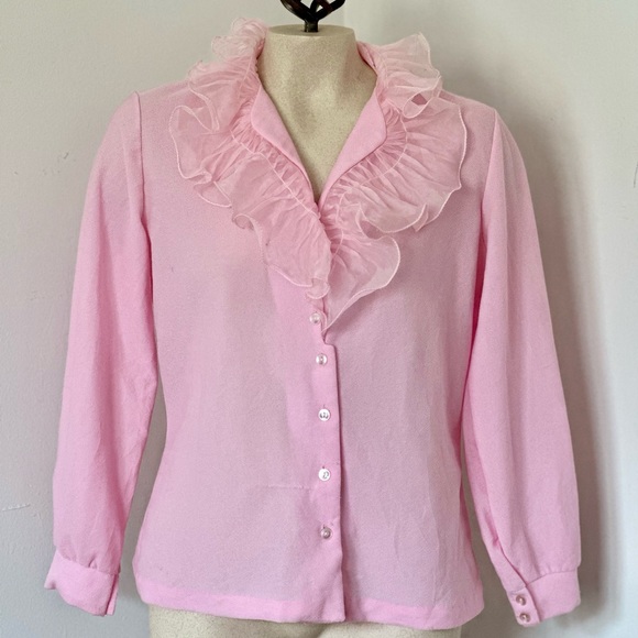 Tops | Vintage Pink Ruffle Blouse | Poshmark